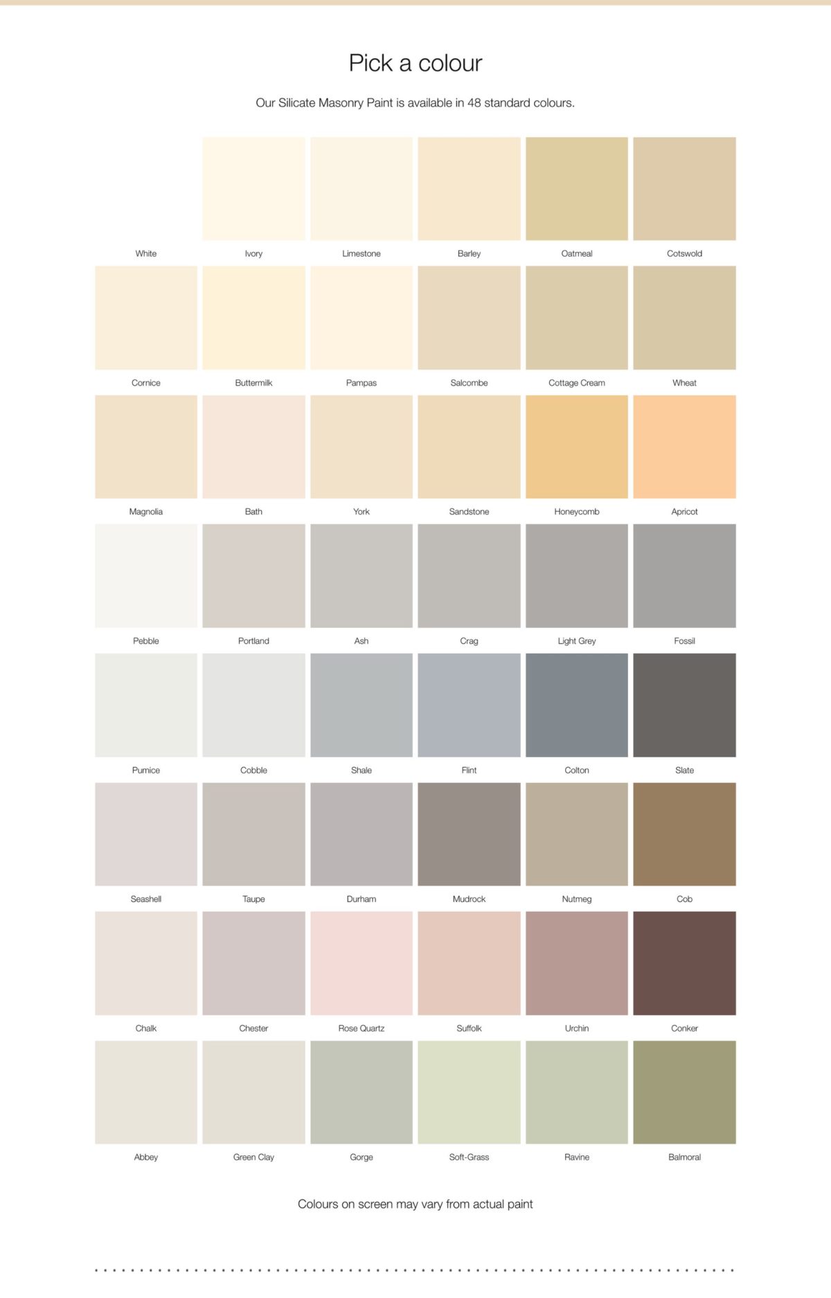 Silicate Masonry Paint Colour Chart - Earthborn - The Organic & Natural ...